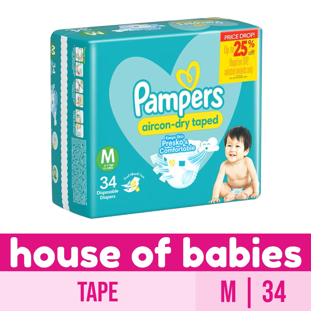 Pampers Aircon-Dry Taped Diapers Medium 34 - Baby Diapers | Shopee Malaysia