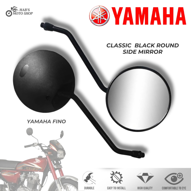 YAMAHA FINO Classic Retro Style Black Round Side Mirror Motorcycles Non ...