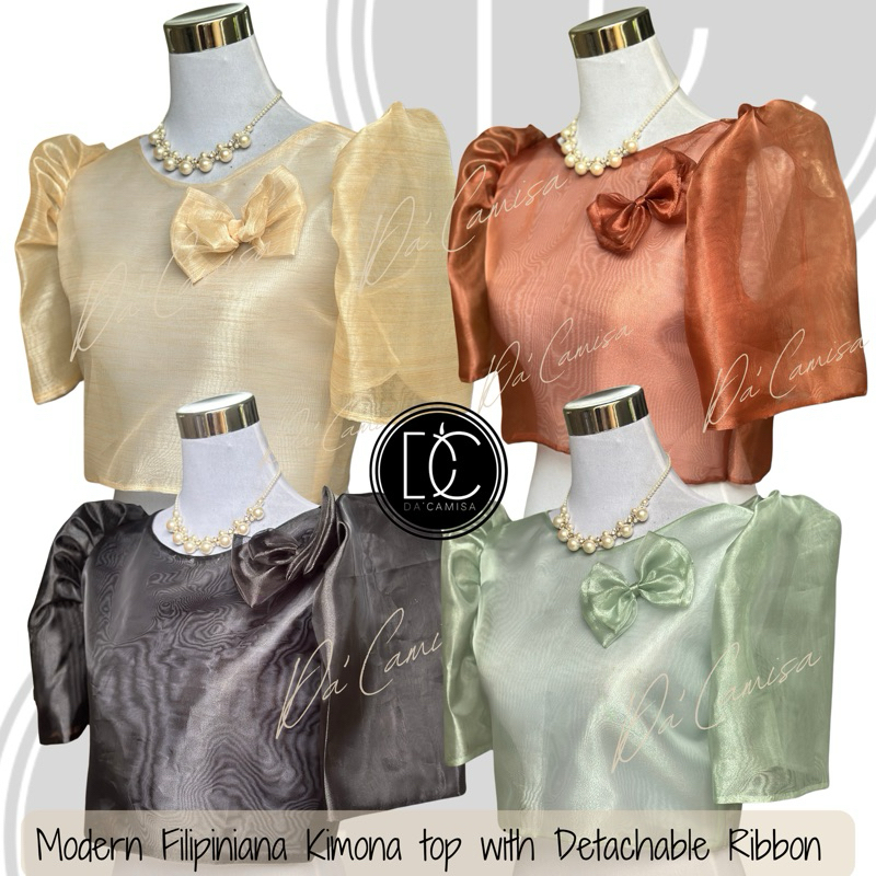 Modern Filipiniana Kimona top made from organza with detachable ribbon ...