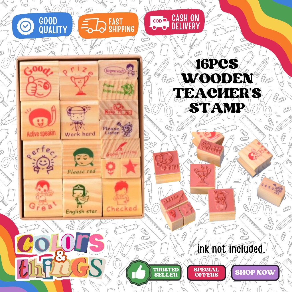 16pcs Wooden Teacher’s Stamp Set Classroom Stamps for Grading, Feedback ...