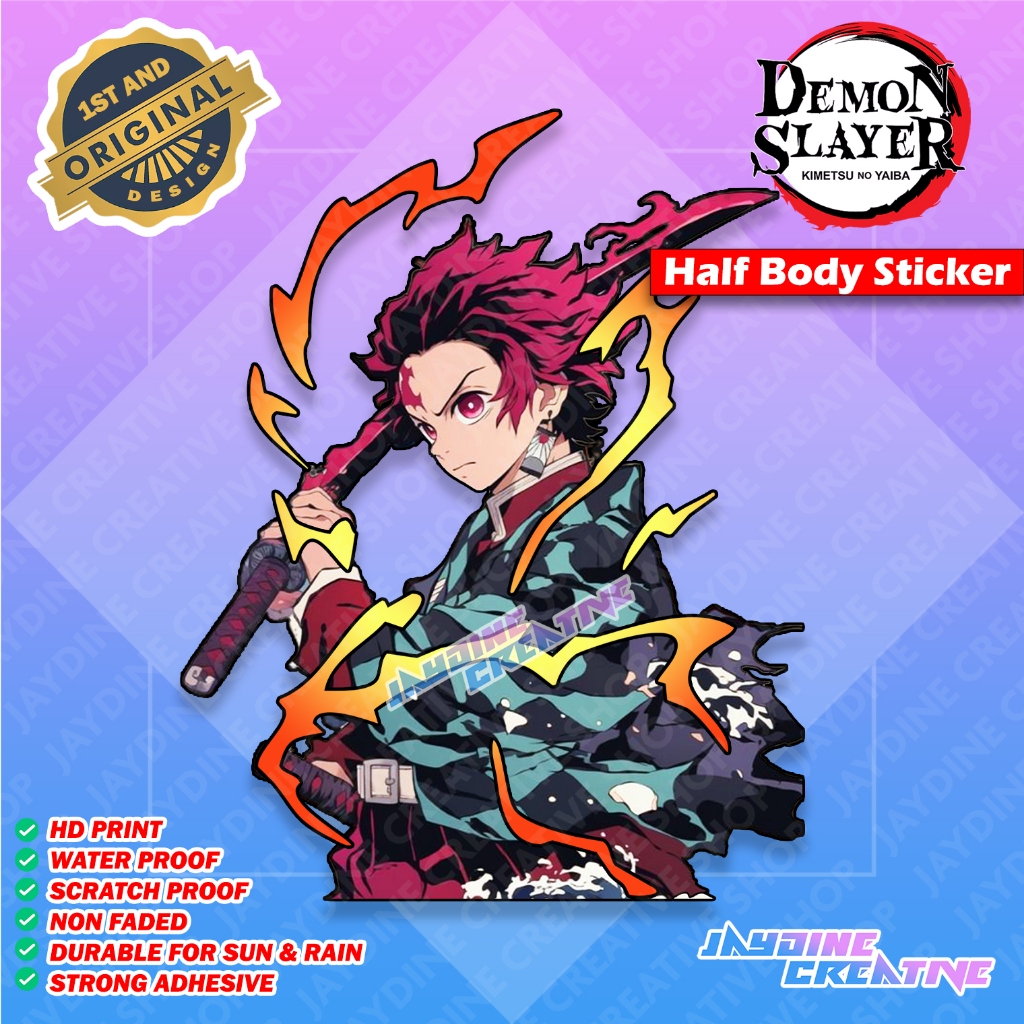 Demon Slayer Kamado Tanjiro Half Body Sticker, Indoor Outdoor Vinyl Sticker, Waterproof & Non ...