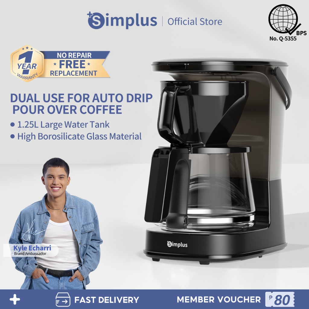 Simplus Coffee Maker 1.25L Large Capacity 10 Cups Auto Drip Filter Pour Over Coffee Tea | Shopee ...