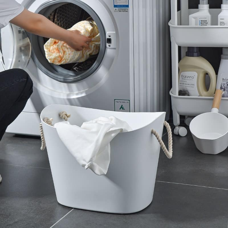 Multipurpose Flexible Laundry Bucket Basket with Rope Wooden Handle ...