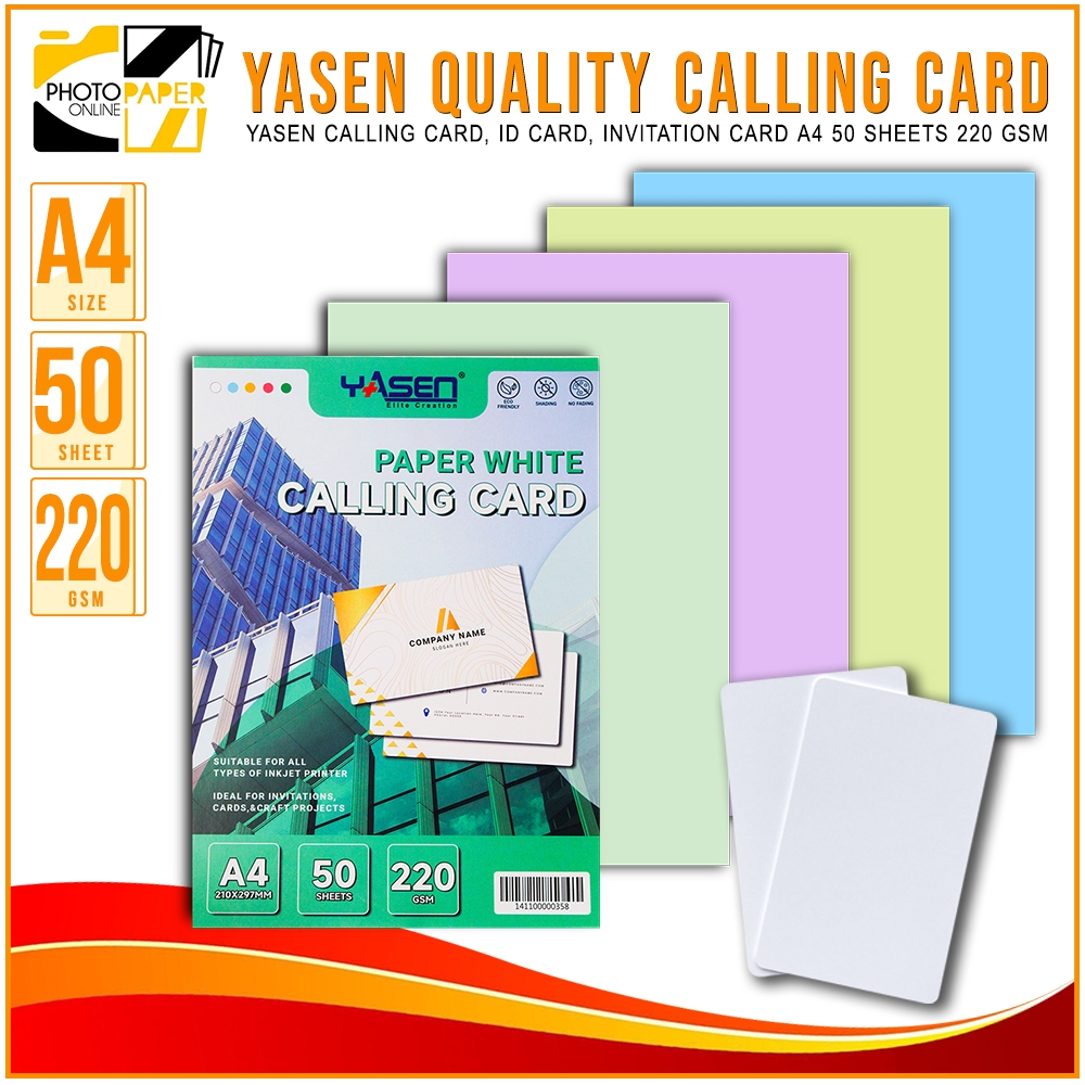 Yasen A4 Calling Card Paper Colored Card 220GSM | 240GSM | 250GSM (50 ...