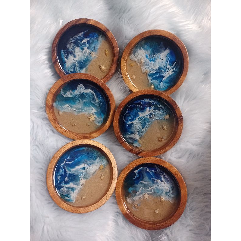 Resin in the Wood Coaster(Ocean-themed) | Shopee Malaysia