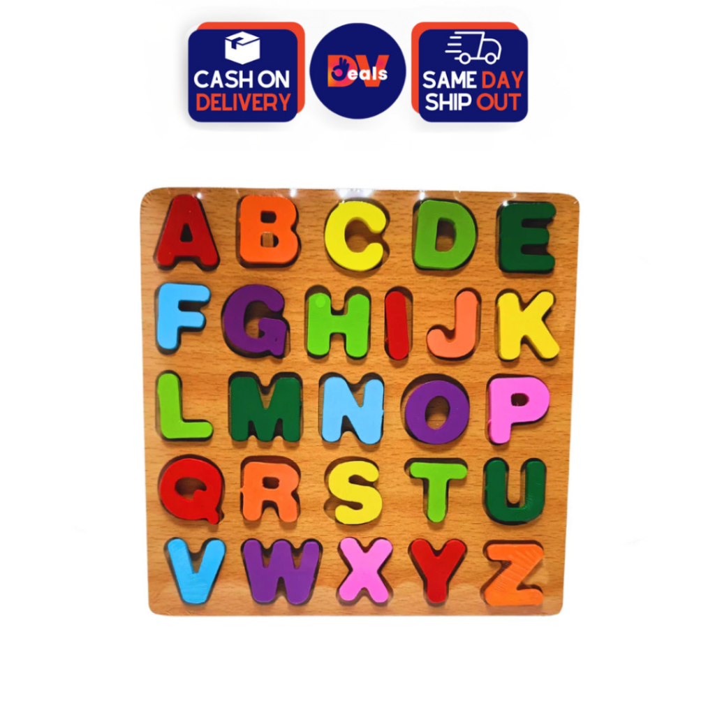 DVDeals Wooden Jigsaw Puzzle Game 3D Alphabet Letters Numbers & Shapes ...