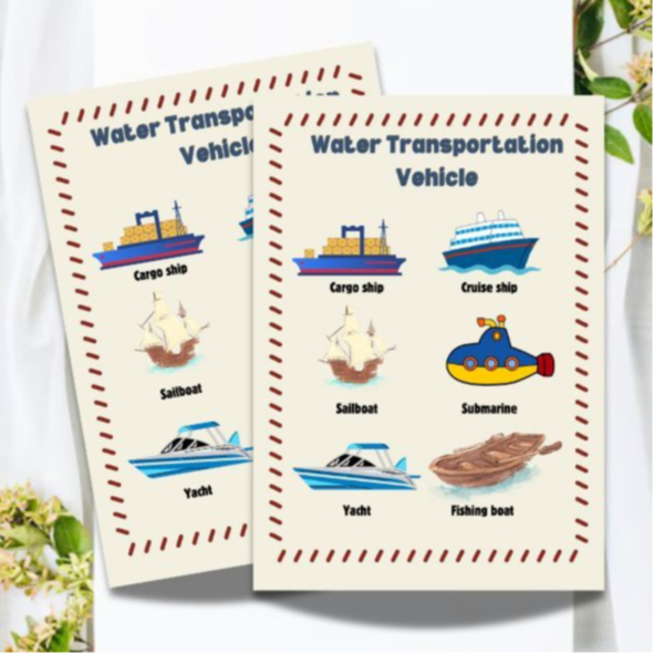 1 PC. LAMINATED CHARTS "WATER TRANSPORTATION VEHICLE" EDUCATIONAL CHART ...