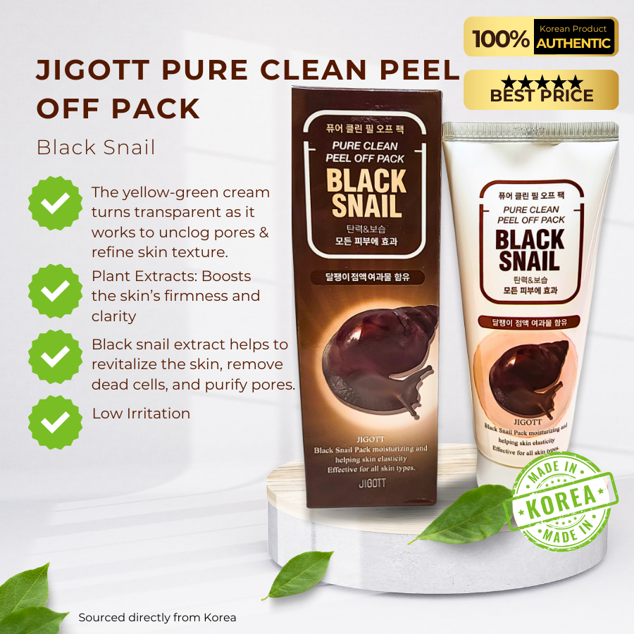 Jigott Black Snail Pure Clean Peel Off Pack - Purify, Hydrate & Tighten ...