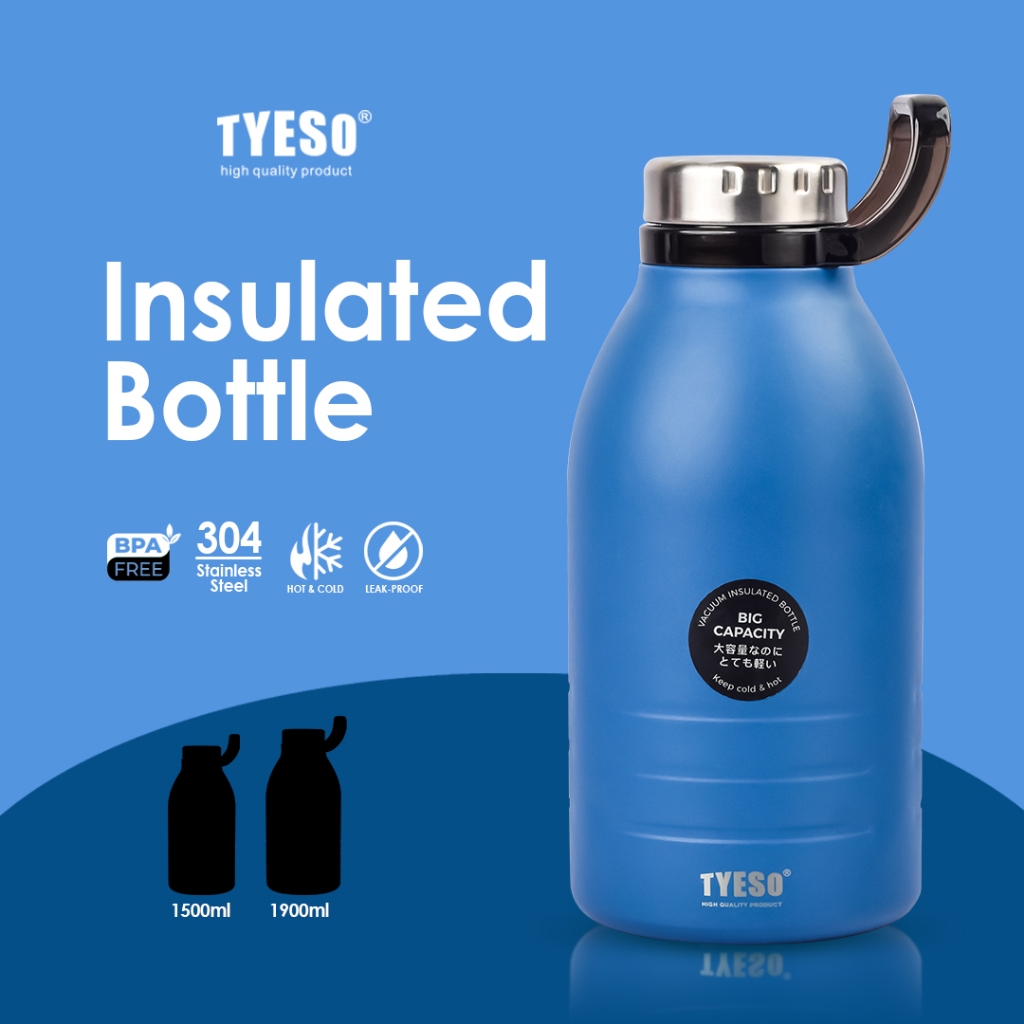 Tyeso 1500ml/1900ml Vacuum Insulated Tumbler with Handle & Straw Stainless Steel Large Capacity ...