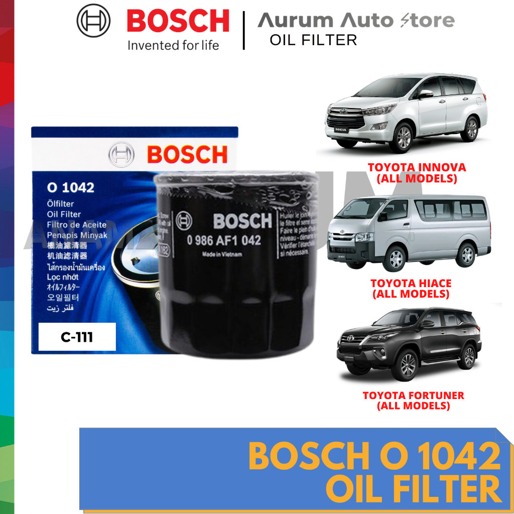 Bosch Oil Filter C-111 Toyota Revo/ Fortuner/ Innova/ Rav4/ Hiace ...