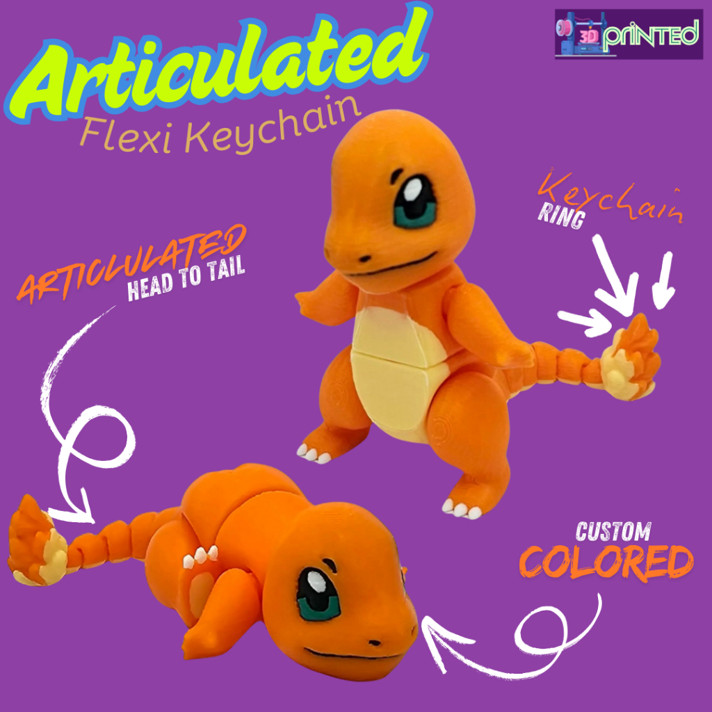 3D Printed Articulated Flexi Keychain Charmander, Charmeleon, Charizard ...