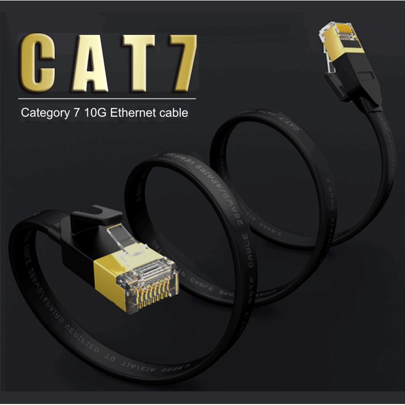 Cat 7 SSTP 10Gbps Flat Ethernet Cable pure copper - Black short utp ...
