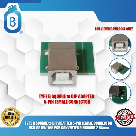 TYPE B SQUARE to DIP ADAPTER 5-PIN FEMALE CONNECTOR USB-05 HW-765 PCB ...