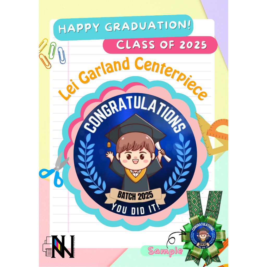 12 PIECES CIRCLE CUT OUT 2025 GRADUATION GARLAND/RIBBON/LEI LOGO/CENTER ...