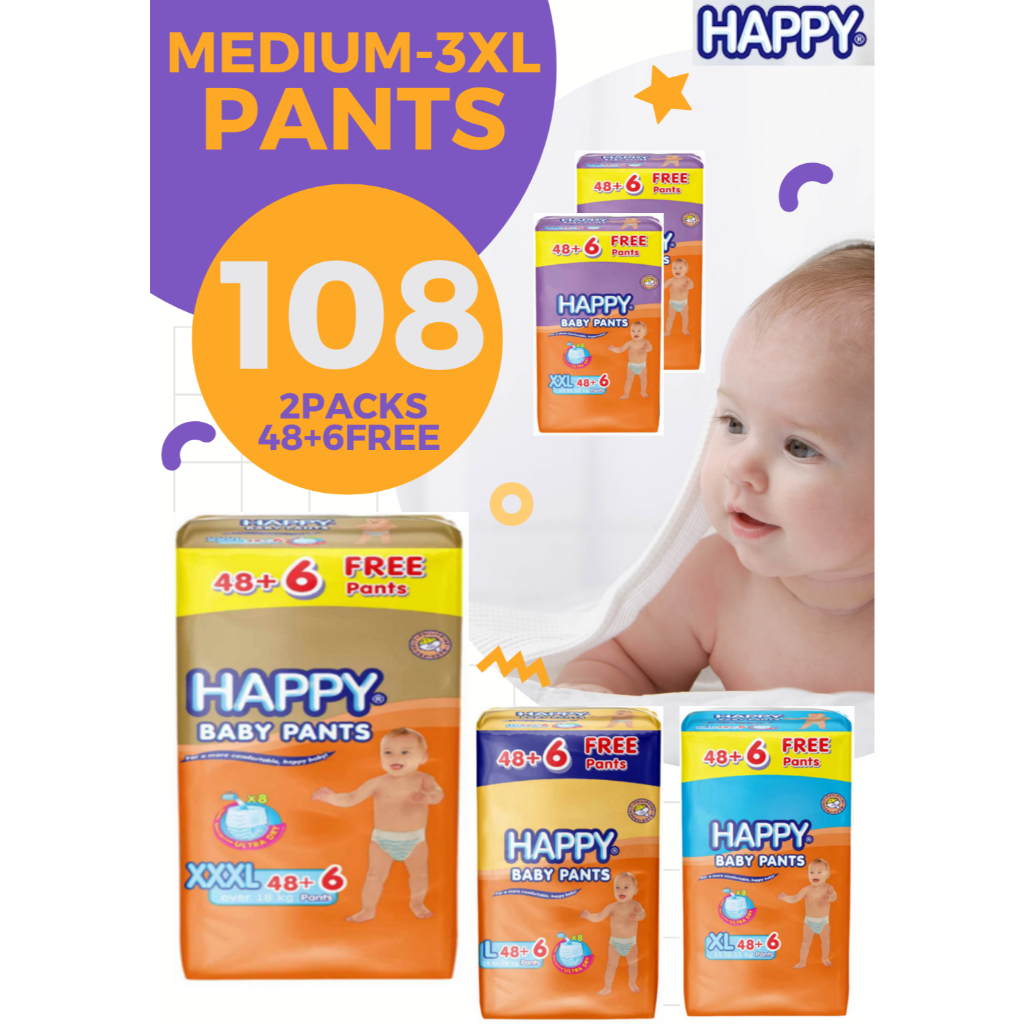 HAPPY BABY PANTS DIAPER JUMBO PACK by 108pads (2 PACKS) | Shopee Malaysia