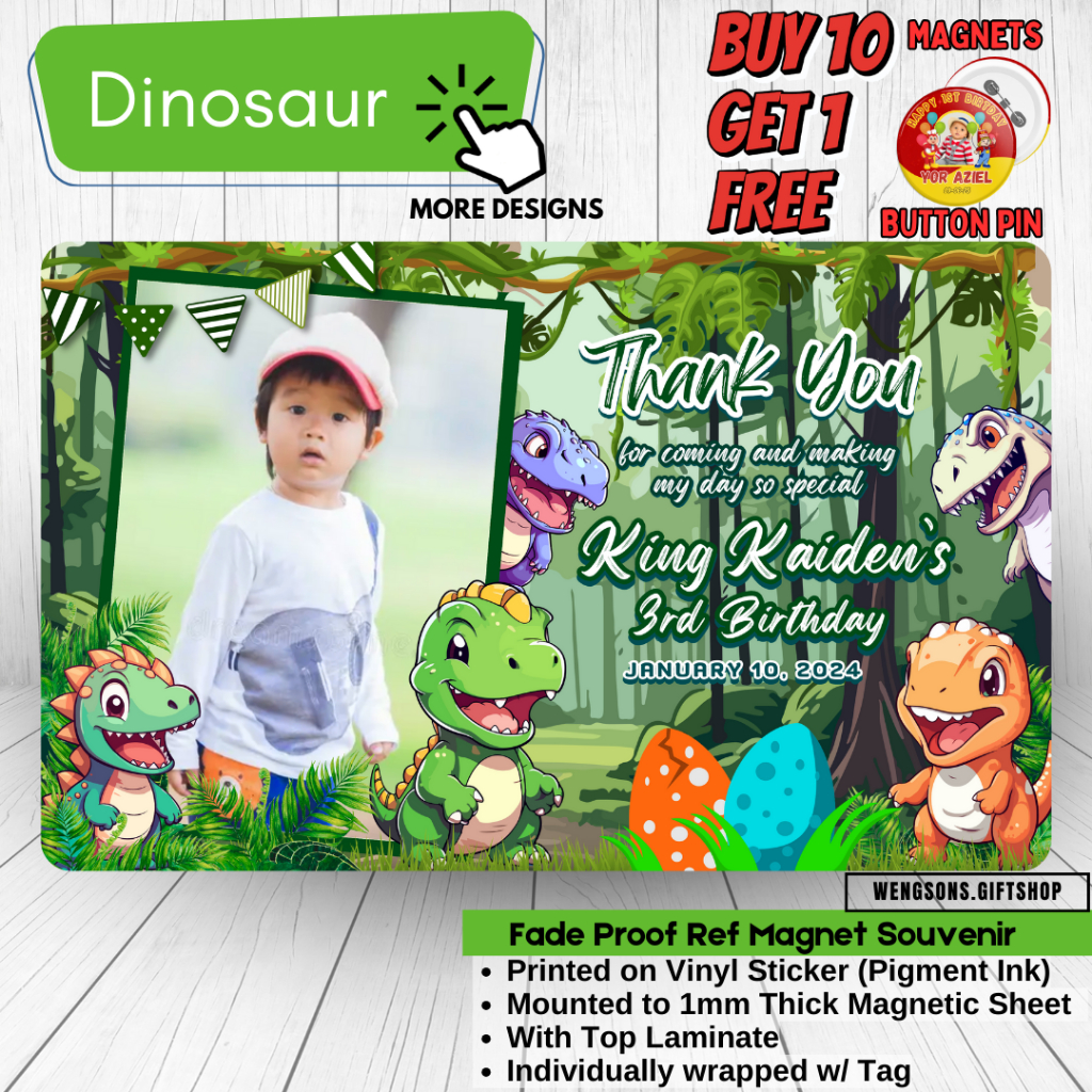 DINOSAUR Ref Magnet Souvenir ATM Size | Birthday Souvenir | Christening ...