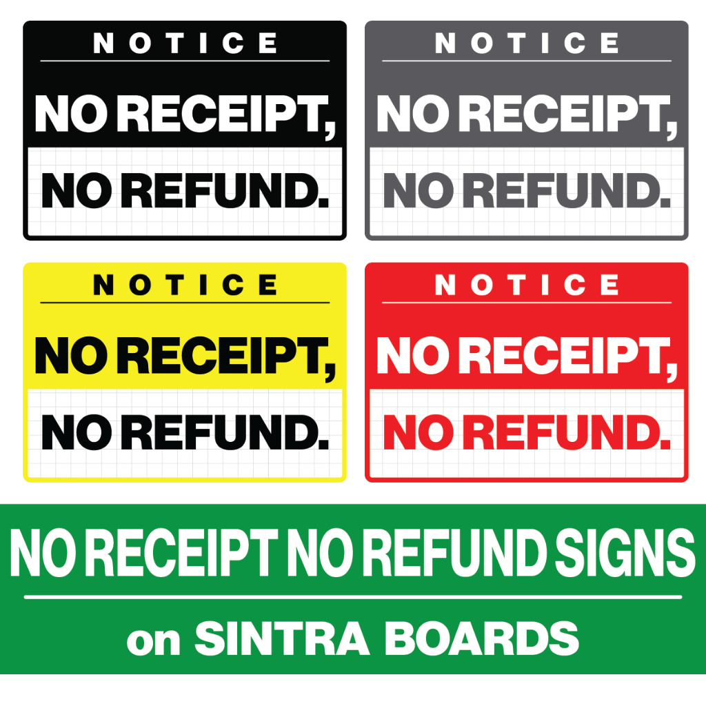 No Receipt No Signs on Sintra Boards Safety Signage For Household and ...