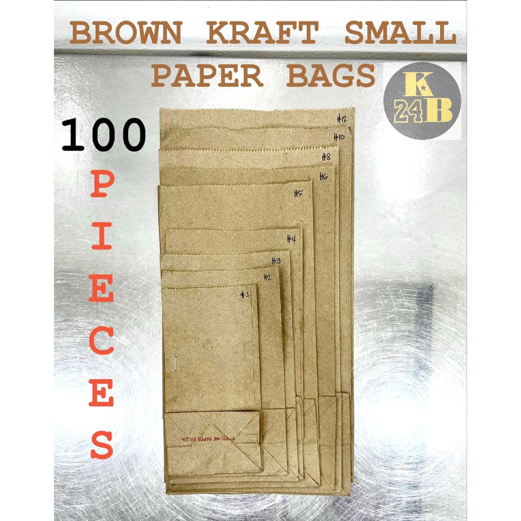 Brown Kraft Small Paper Bags / Take Out Bags For Food or etc. (100 ...