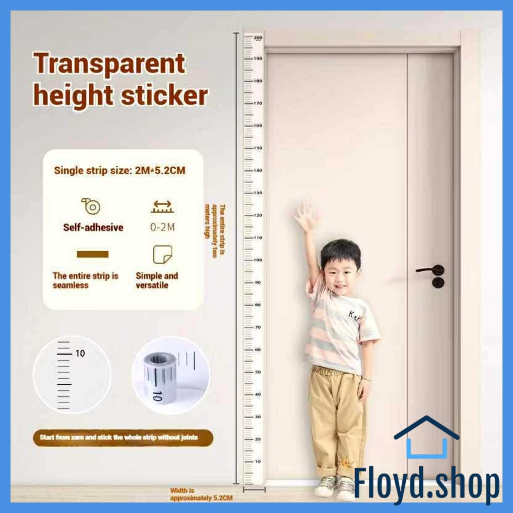 5.2cm x 2cm Removable Height Measurement Wall Sticker Transparent ...