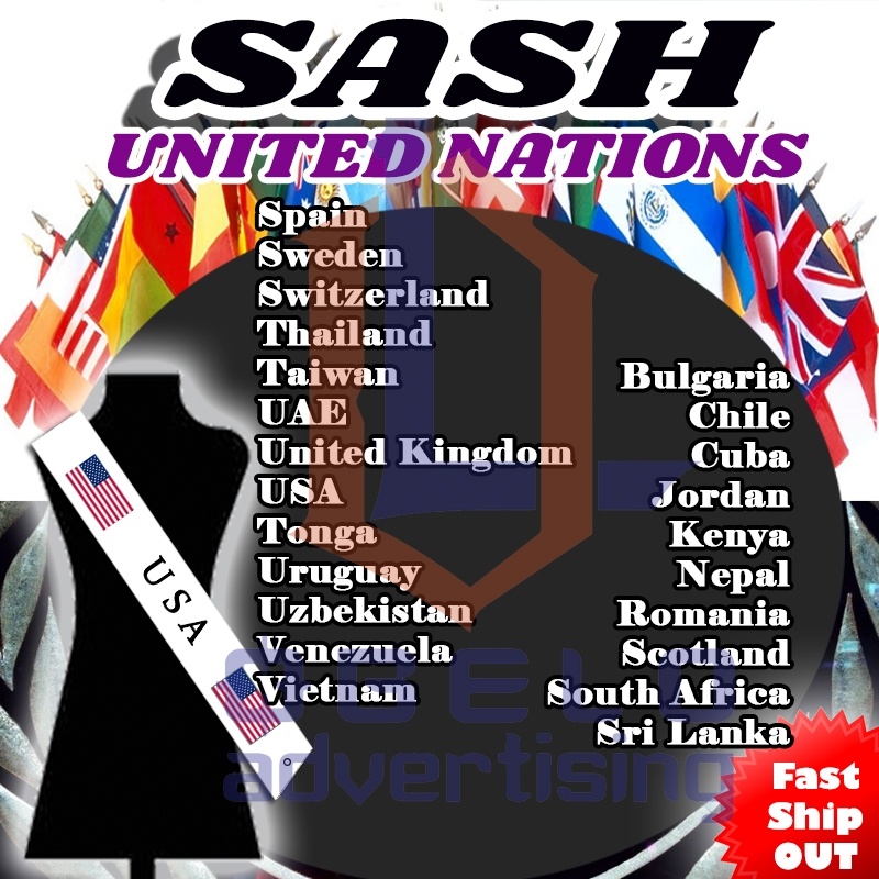 LIST NO.3-UN Sash for KIDS United Nations Sash with eyelet enclosure-Un ...