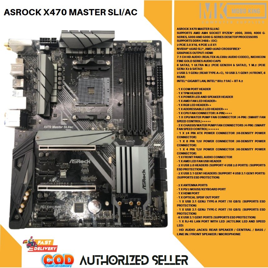 ASROCK X470 MASTER SLI/AC AMD AM4 Socket Ryzen Series CPUs Desktop ...