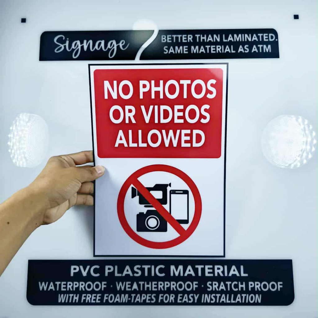 SIGNAGE - NO PHOTOS OR VIDEOS ALLOWED - PVC PLASTIC MATERIAL SIGNAGE ...