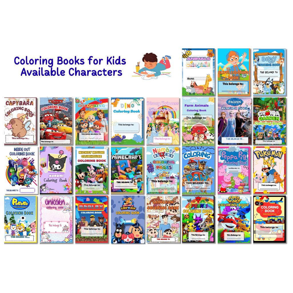 KIDS COLORING BOOK POKEMON MINECRAFT ROBLOX BLUEY SPRUNKI GROW A GARDEN ...