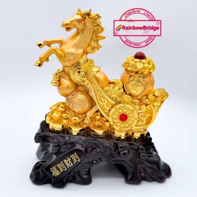 Golden Wealth Horse with Treasure Cart Figurine – Feng Shui Décor SIZE ...