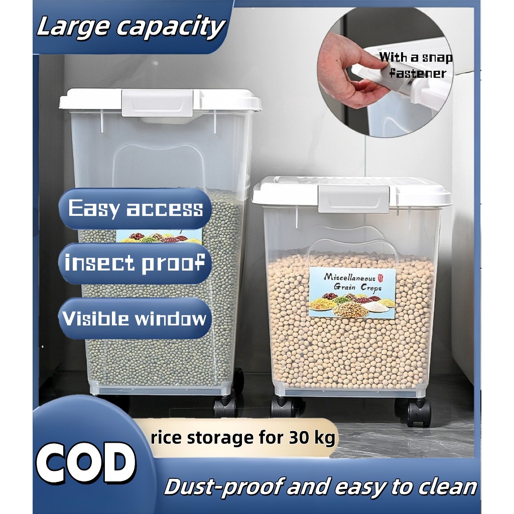 Rice Dispenser Storage 30 KG Rice Bucket with Sliding Lid Plastic ...