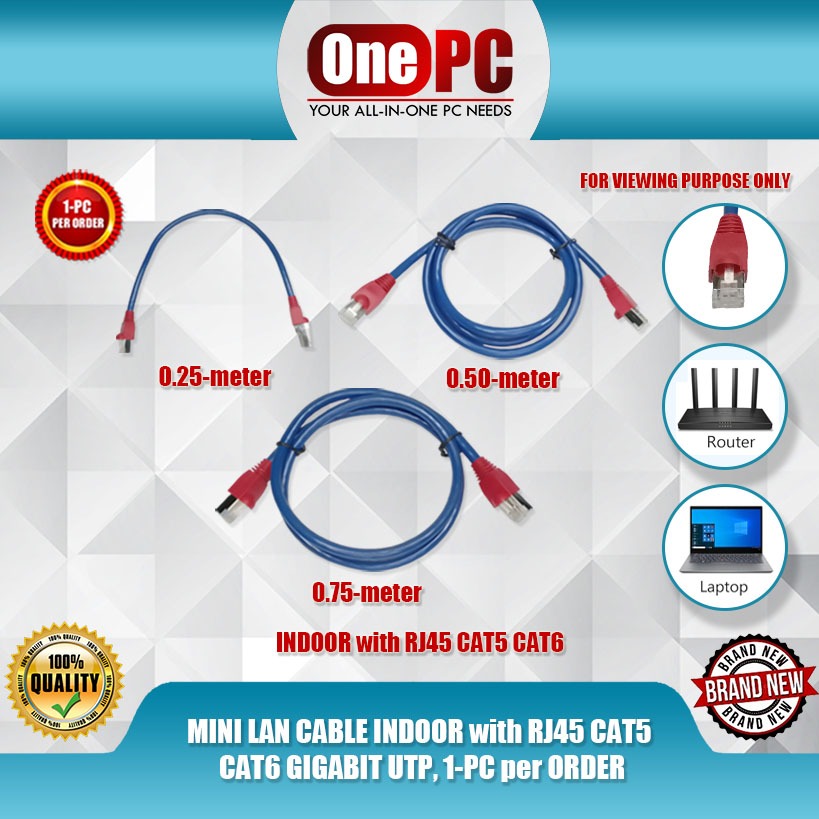 ONEPC MINI LAN CABLE INDOOR with RJ45 CAT5 CAT6 GIGABIT UTP, 1-PC per ...