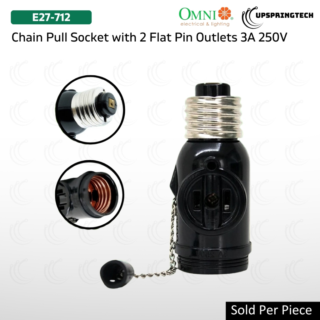 Omni Chain Pull Socket E27-712 – 2 Flat Pin Outlets, 3A/250V Ceiling ...