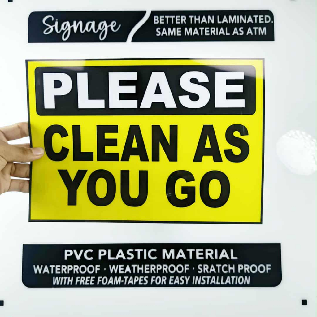 SIGNAGE - PLEASE CLEAN AS YOU GO - YELLOW - PVC PLASTIC MATERIAL ...