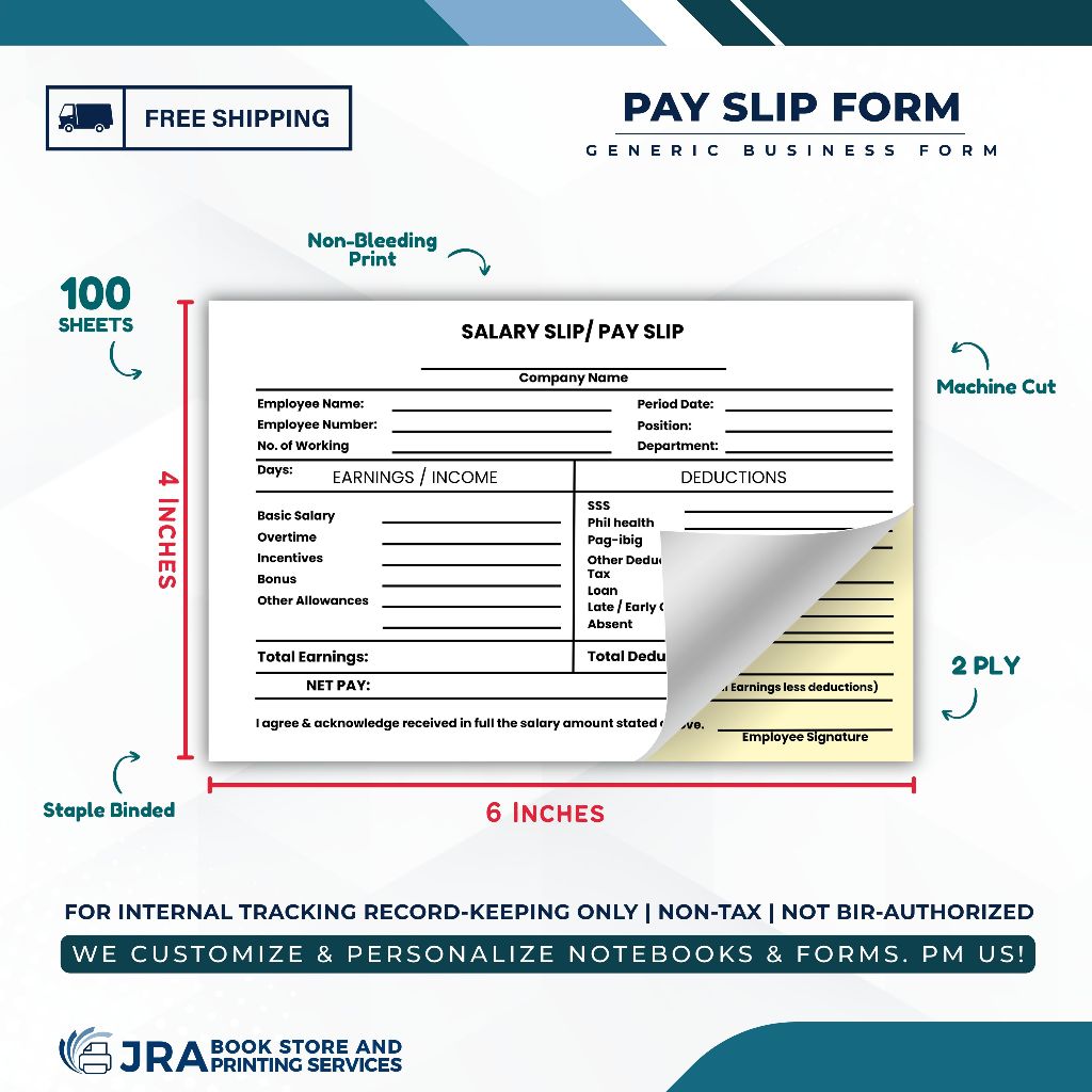 Salary / Pay Slip Form Pad - Generic Business Form | 100 Sheets Non ...