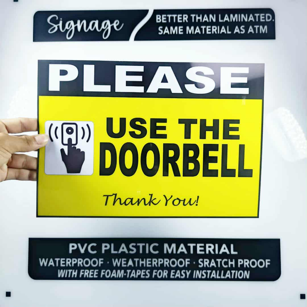 SIGNAGE - PLEASE USE THE DOORBELL - THANK YOU - PVC PLASTIC MATERIAL ...