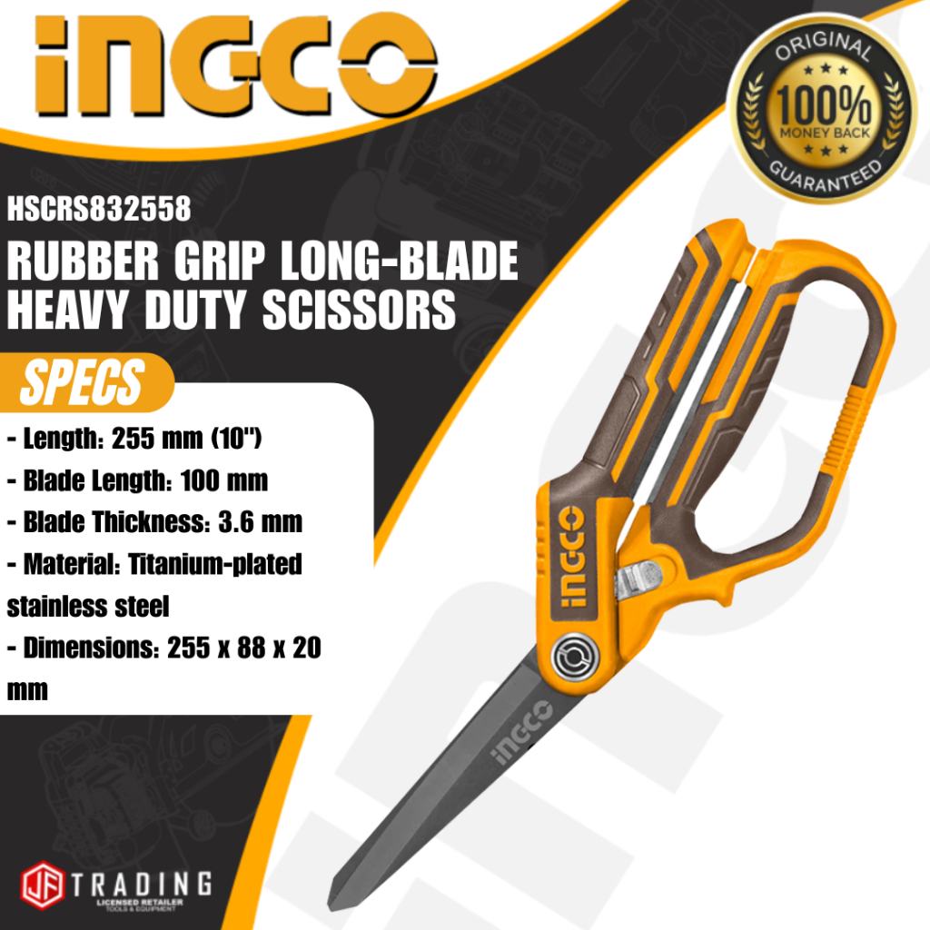 INGCO 255mm(10 Inch) Titanium Rubber Grip Long-Blade Scissors ...