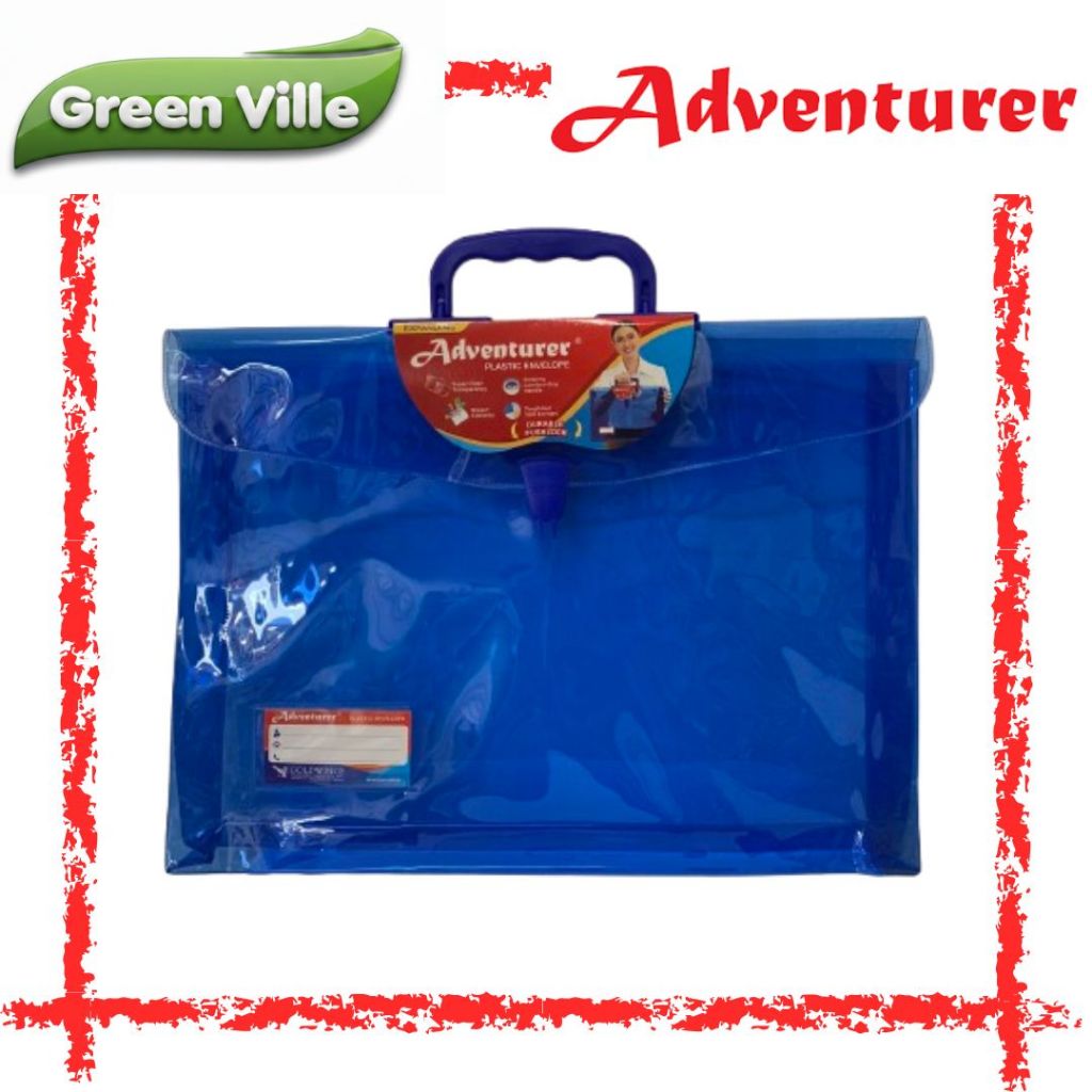 ADVENTURER Expanding Plastic Envelope w/ Handle Pushlock Long Blue ...
