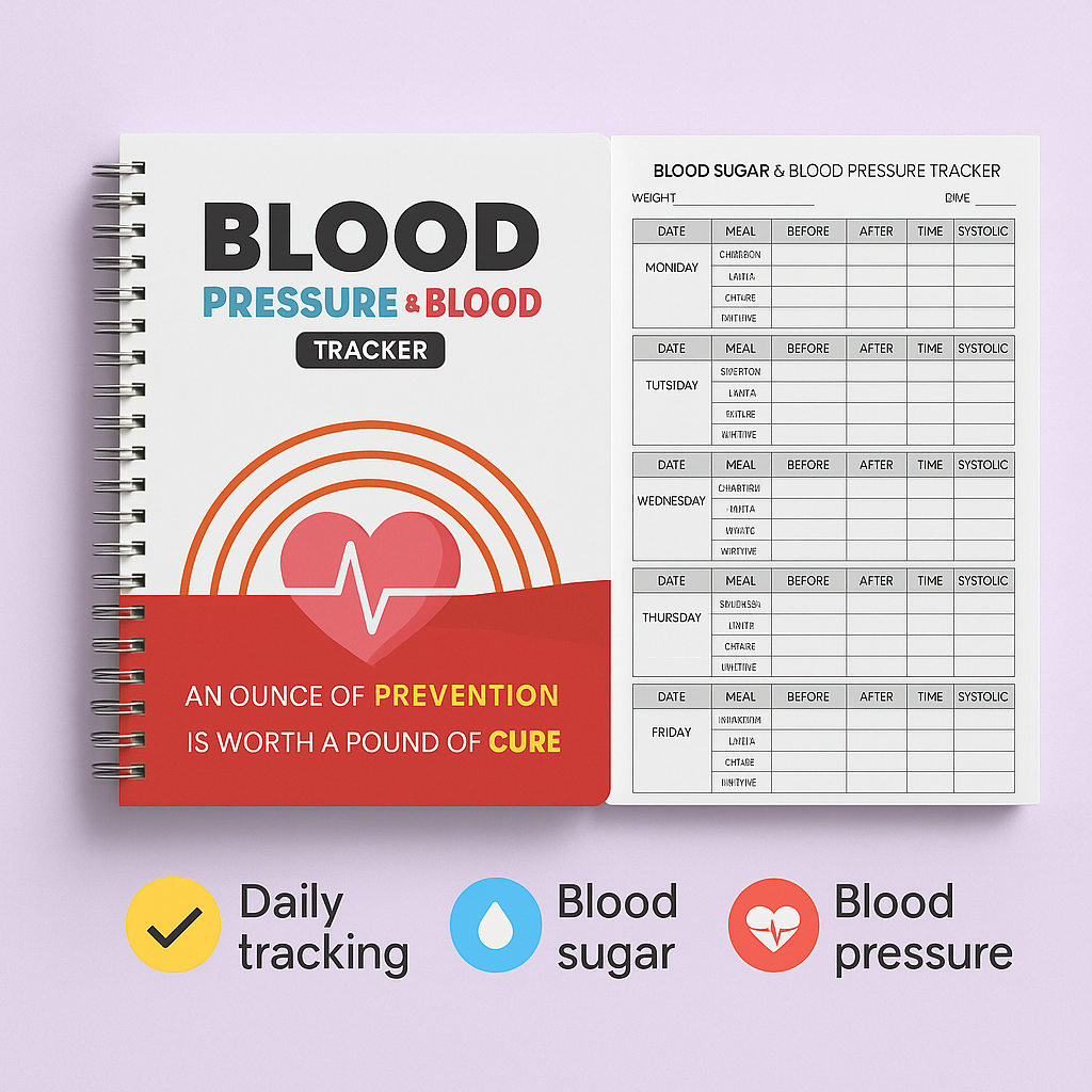 Blood Pressure & Blood Sugar Tracker – Health Log Book for Monitoring ...