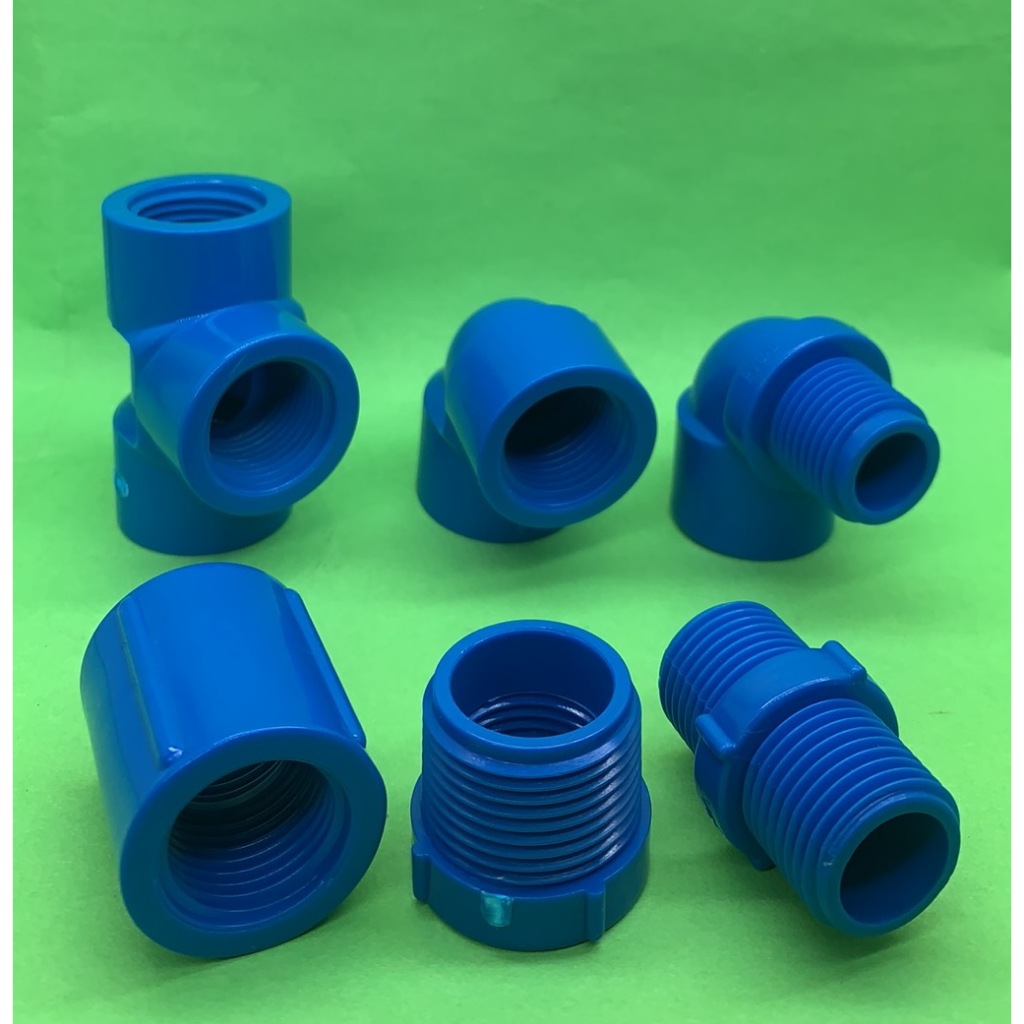 Pvc blue pipe fittings full threaded elbow coupling tee end-cap union ...