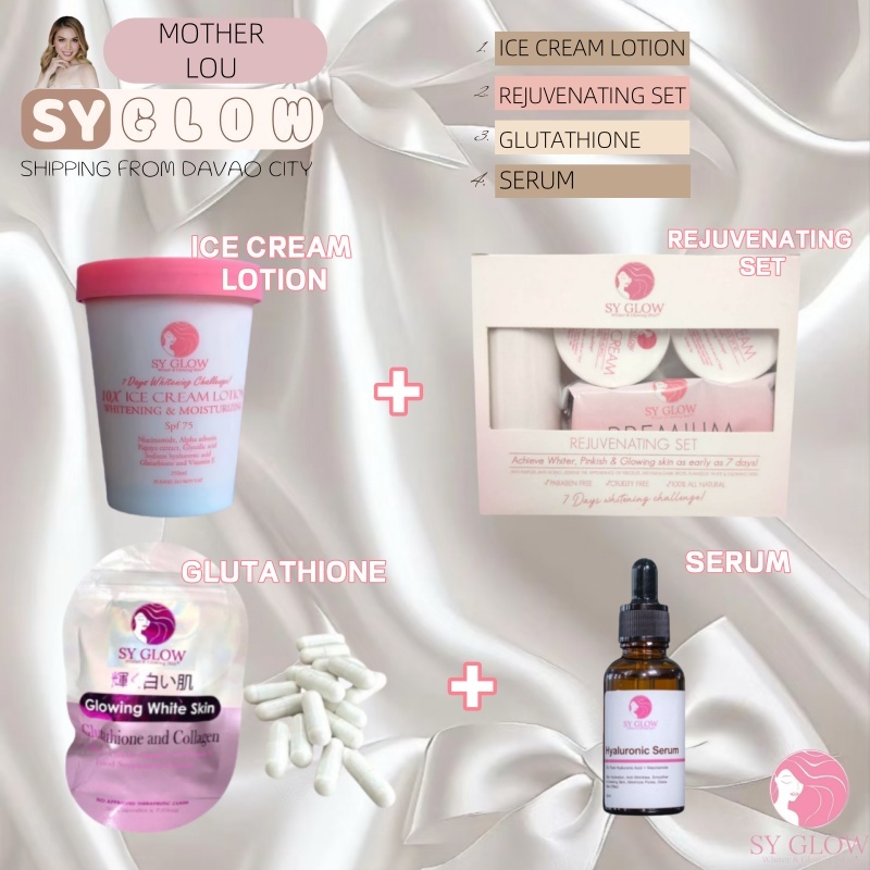 SY GLOW--REJUV SET+SERUM+ICE CRM LTN+GLUTATHIONE CAPSULE (DAVAO ...
