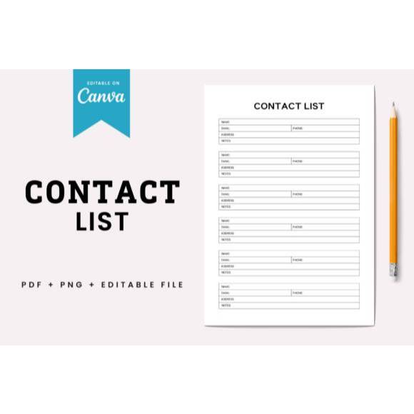 Digital Planner, Printable Contact List, Address Book Log, Digital ...