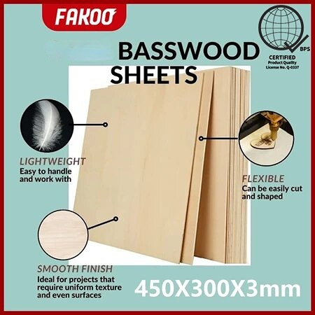 450x300x5mm Balsa wood Basswood Sheets plywood board bass wood for ...