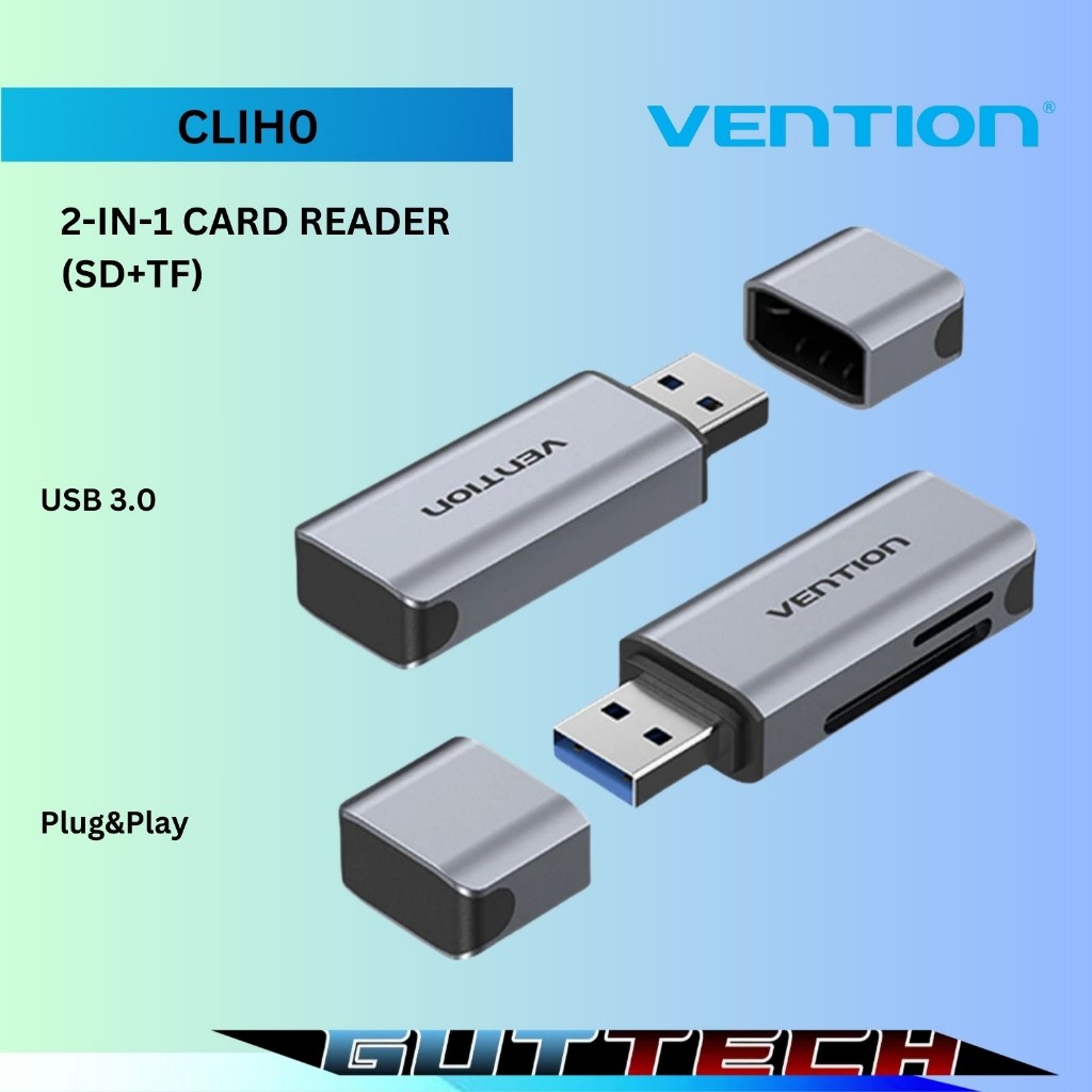 Vention CLIH0 2-in-1 USB 3.0 A Card Reader (SD+TF) Gray Dual Drive ...