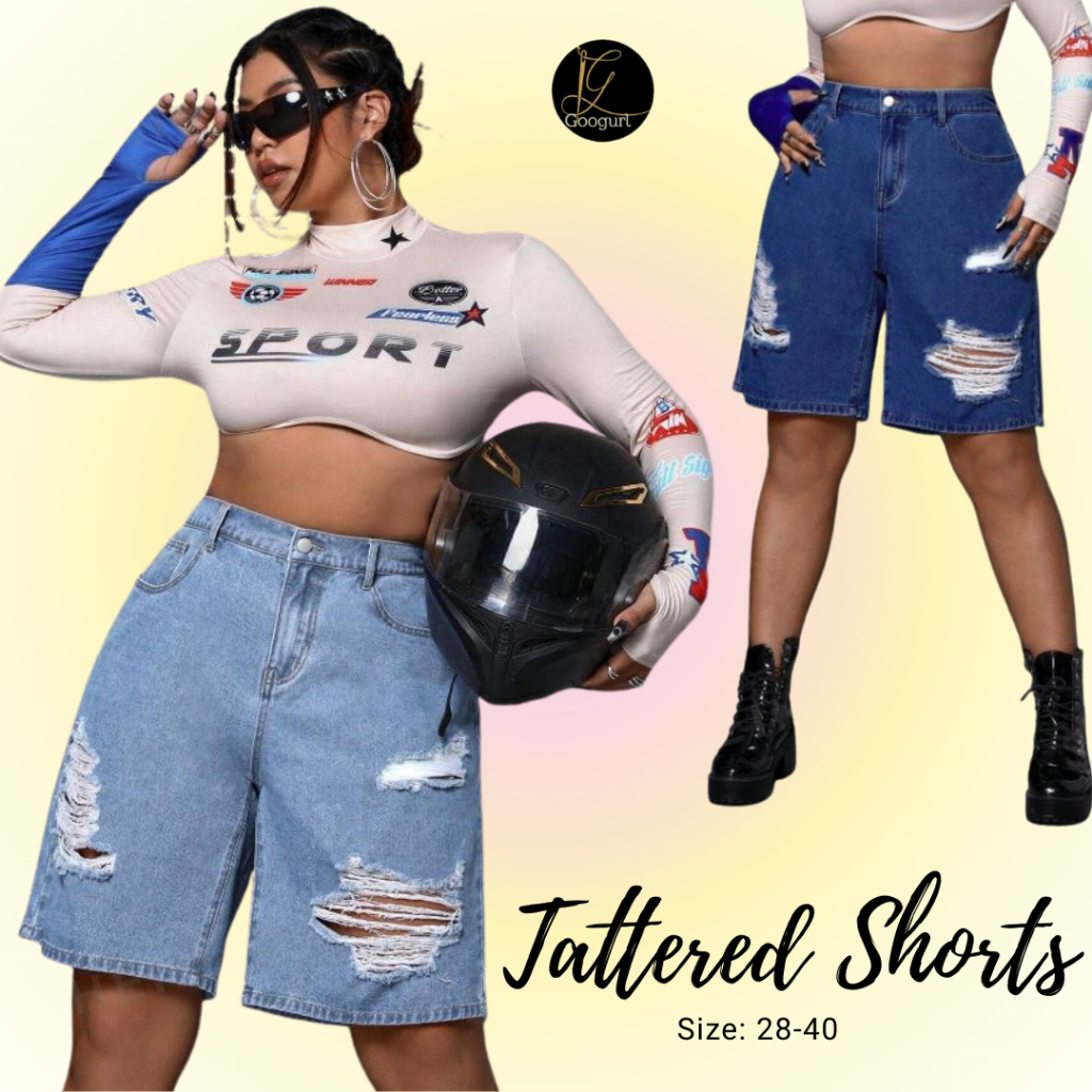 UNISEX DENIM SHORTS TATTERED TOKONG SHORTS HIGHWAIST 7002 | Shopee Malaysia