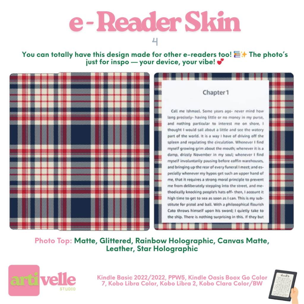 Kobo Libra Color Kobo Libra 2 Skin eReader Red Dark Checkered Design ...