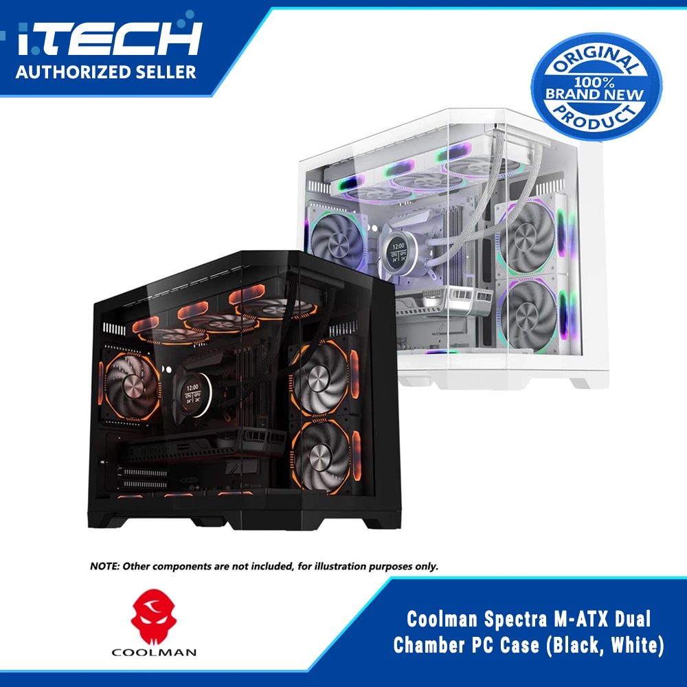 Coolman Spectra M-ATX Dual Chamber PC Case (Black, White) | Shopee Malaysia