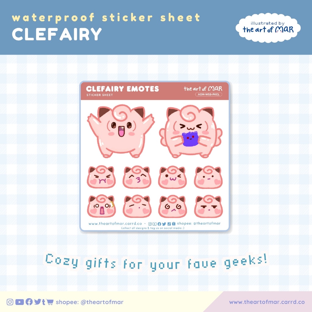 Clefairy Pokemon Emotes Sticker Sheet by The Art of Mar | laptop ...