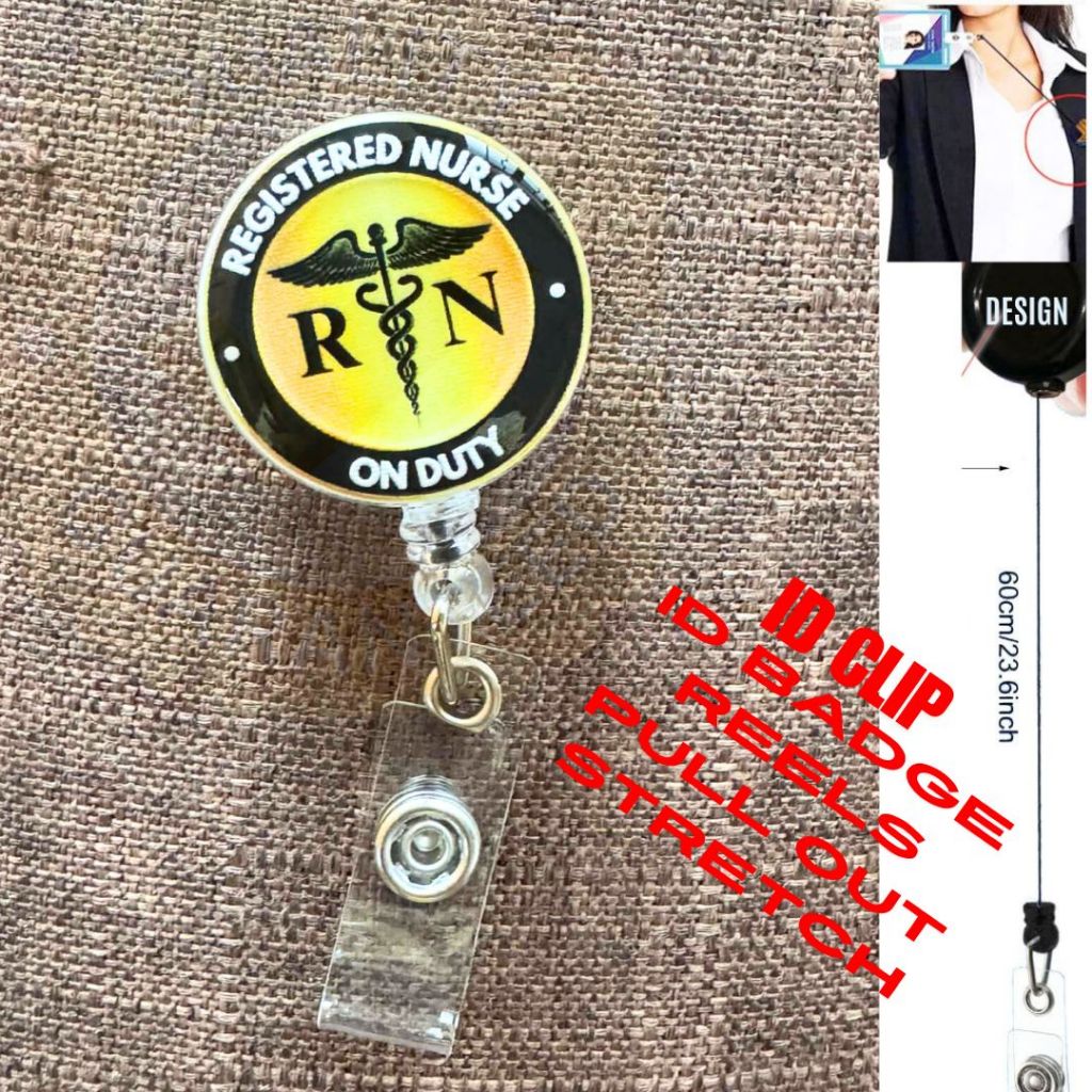 RN NURSE GOLD COLOR NURSING ID CLIP RETRACTABLE ID BADGE NAME TAGS ...