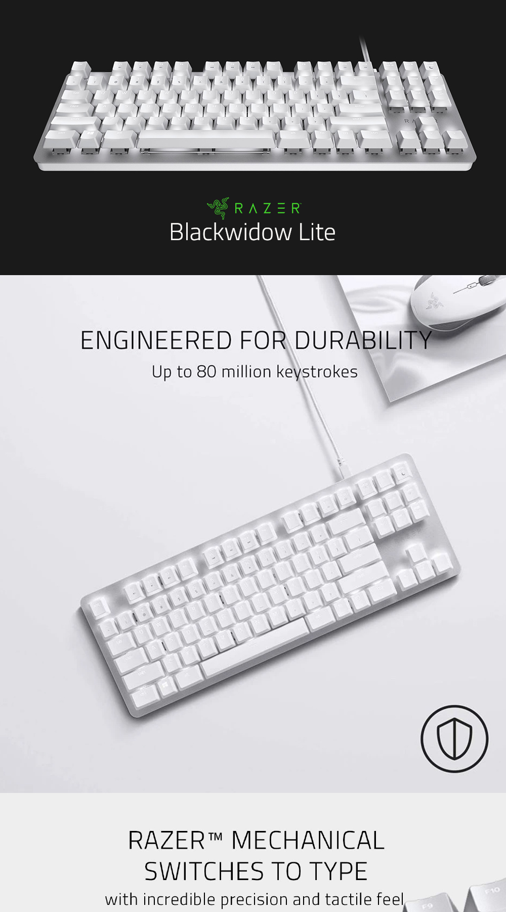 Razer BlackWidow Lite Silent and Compact Keyboard True White LED ...