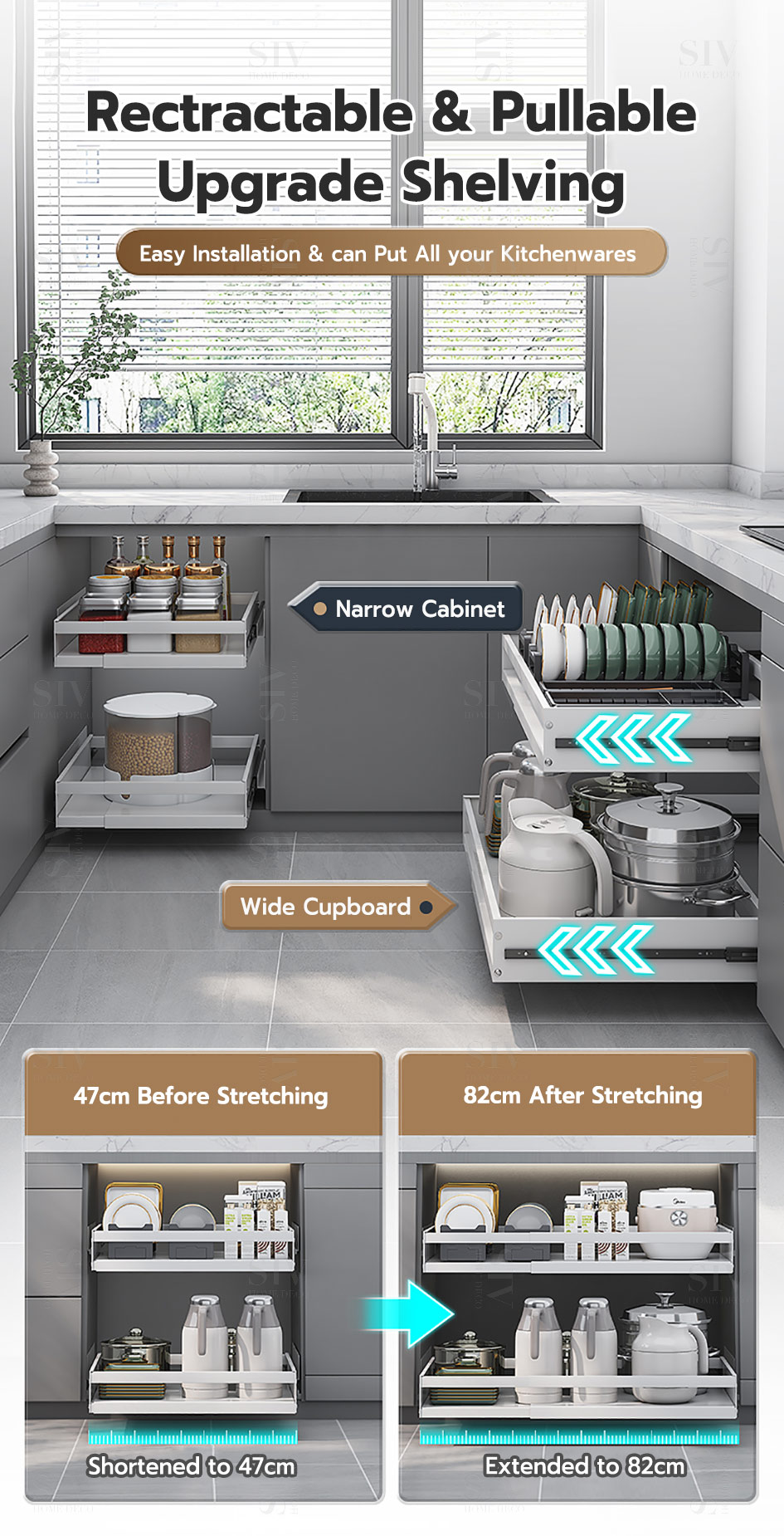 SIV Pull Out Basket For Kitchen Cabinet Multifunction Sliding Cabinet ...