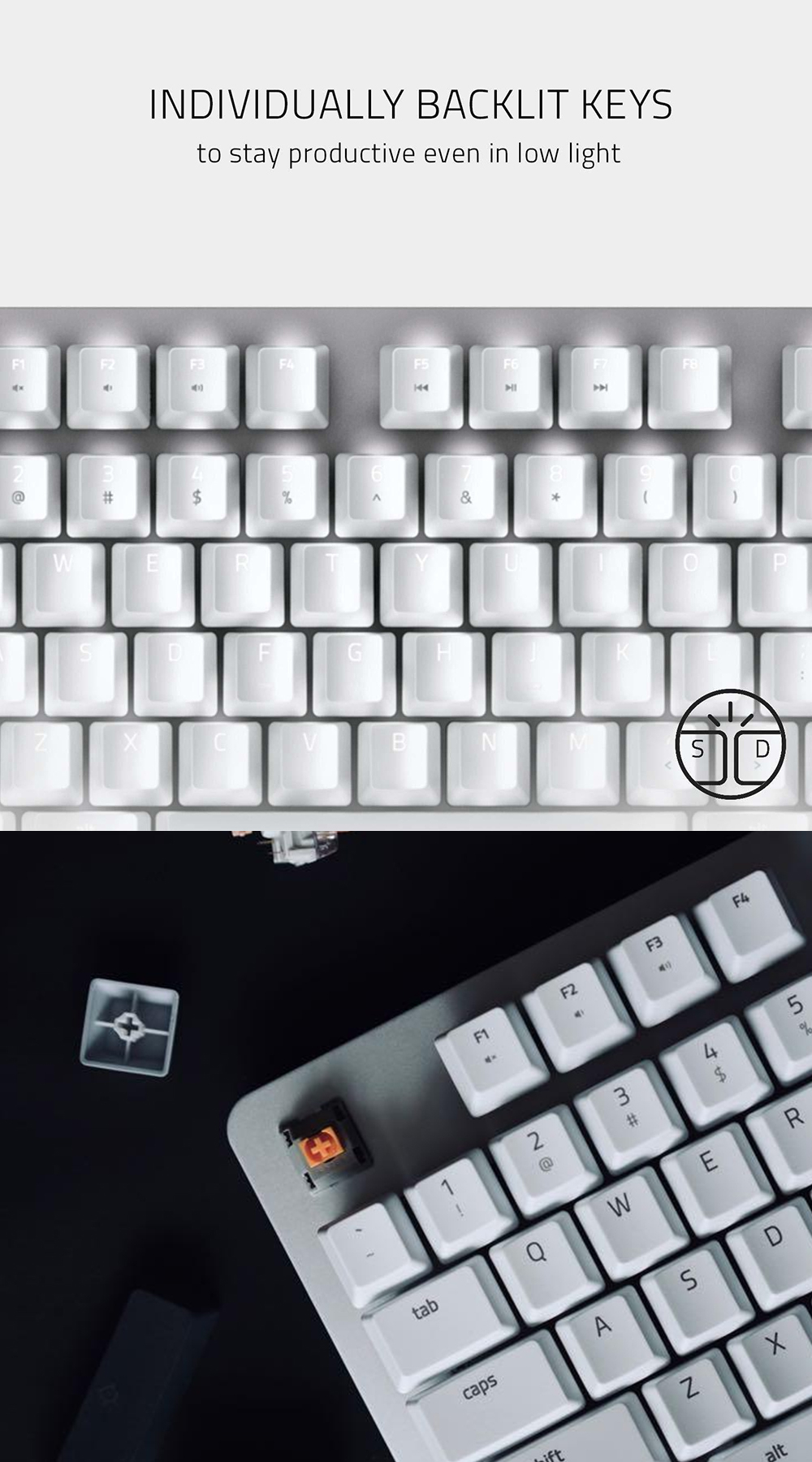 Razer BlackWidow Lite Silent and Compact Keyboard True White LED ...